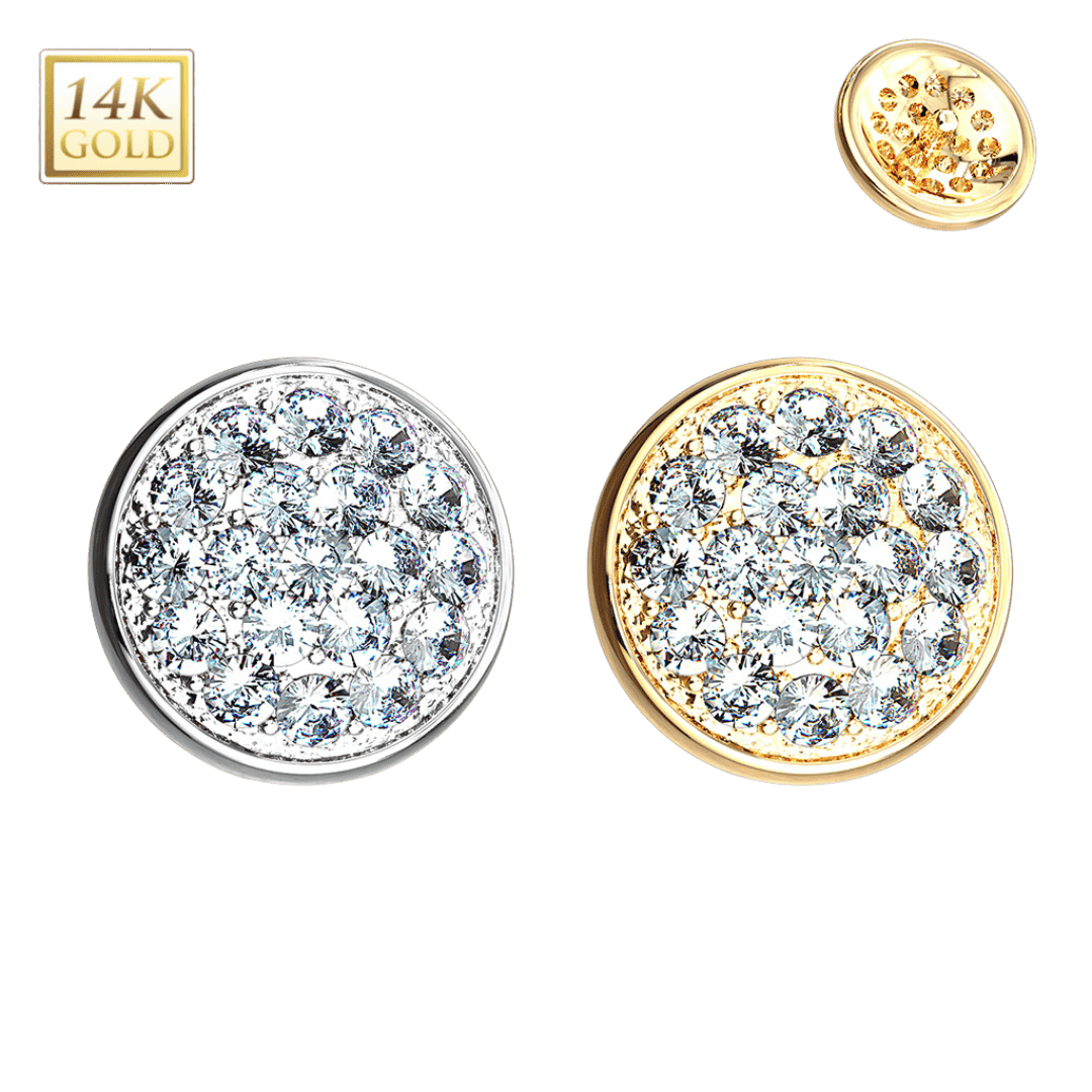 14k Gold Paved Round Dermal Top