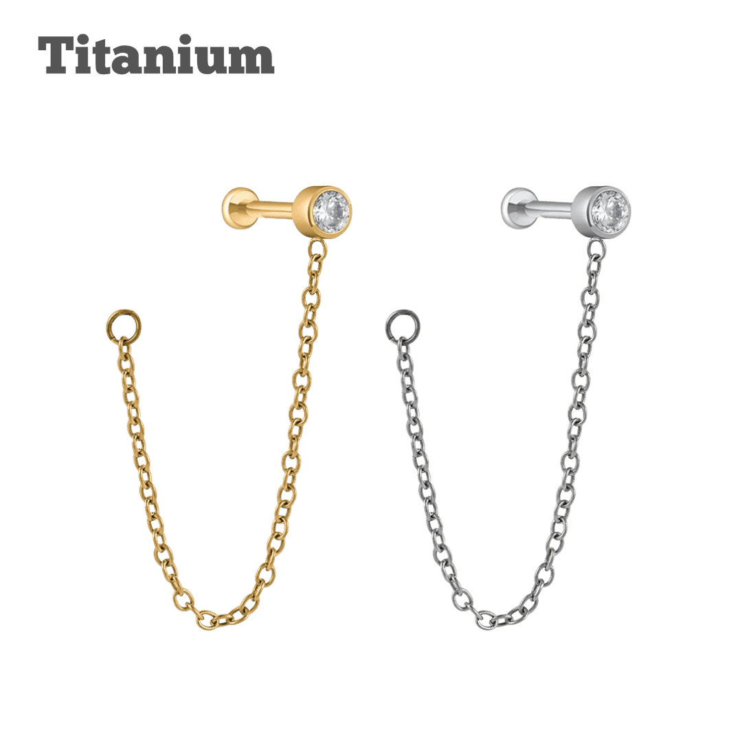 Plain Bezeled with Chain Titanium Threadless Labret