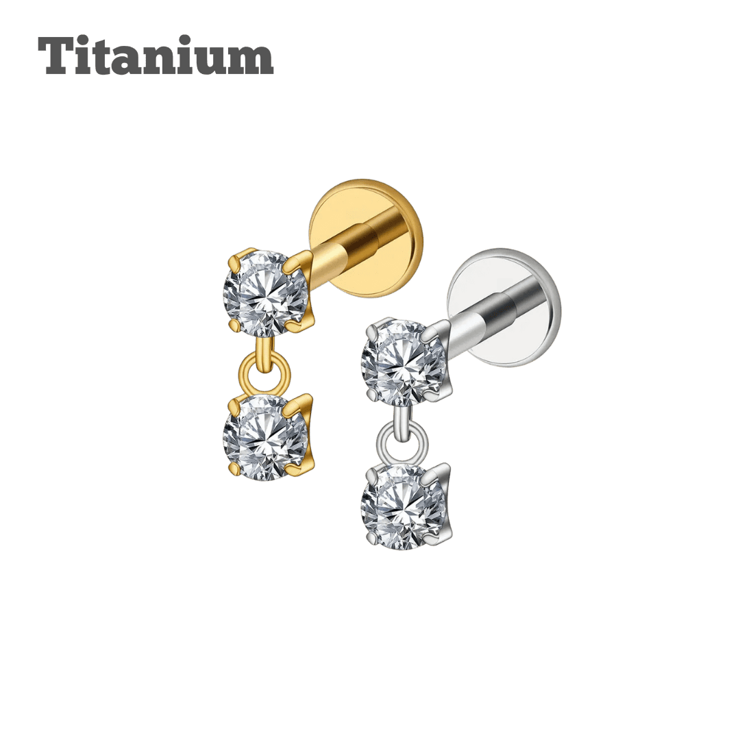 Titanium Dangling Double Gem Labret