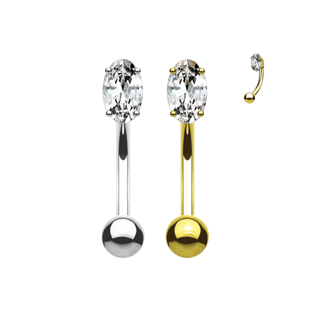 14k Gold Oval Gem Rook Barbell