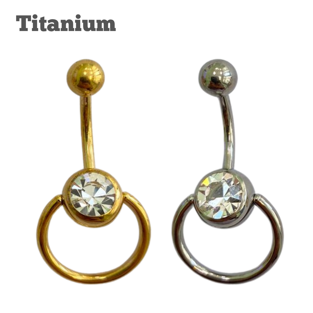 Titanium Bezeled with Captive Hoop Externally Threaded Belly Barbell