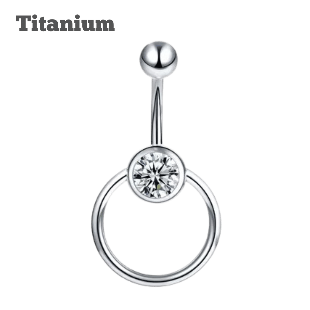 Titanium Bezeled with Captive Hoop Externally Threaded Belly Barbell